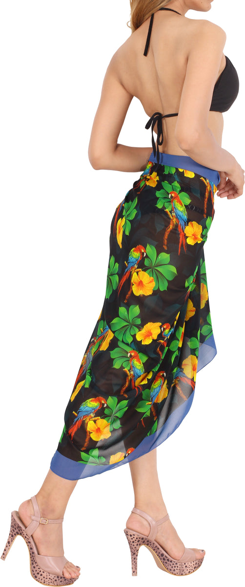 Allover Tropical Parrots And Flower Sheer Beach Wrap For Women | Beach ...