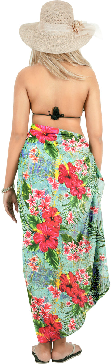 Island Harmony Non-Sheer Hibiscus Flower and Leaves Print Beach Wrap ...