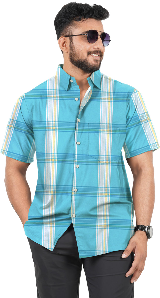 Stylish Blue Color Checkered Shirt For Men | Beach Hawaiian Shirts ...